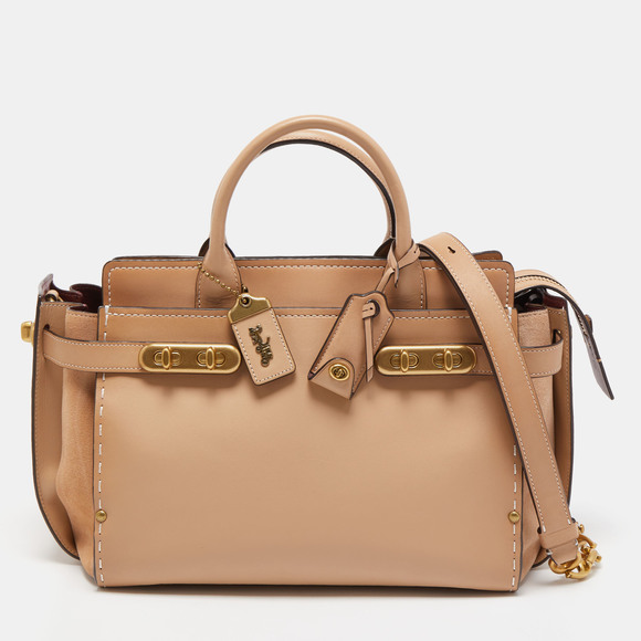 Coach | Bags | Coach Beige Ombre Leather And Suede Double Swagger Tote ...
